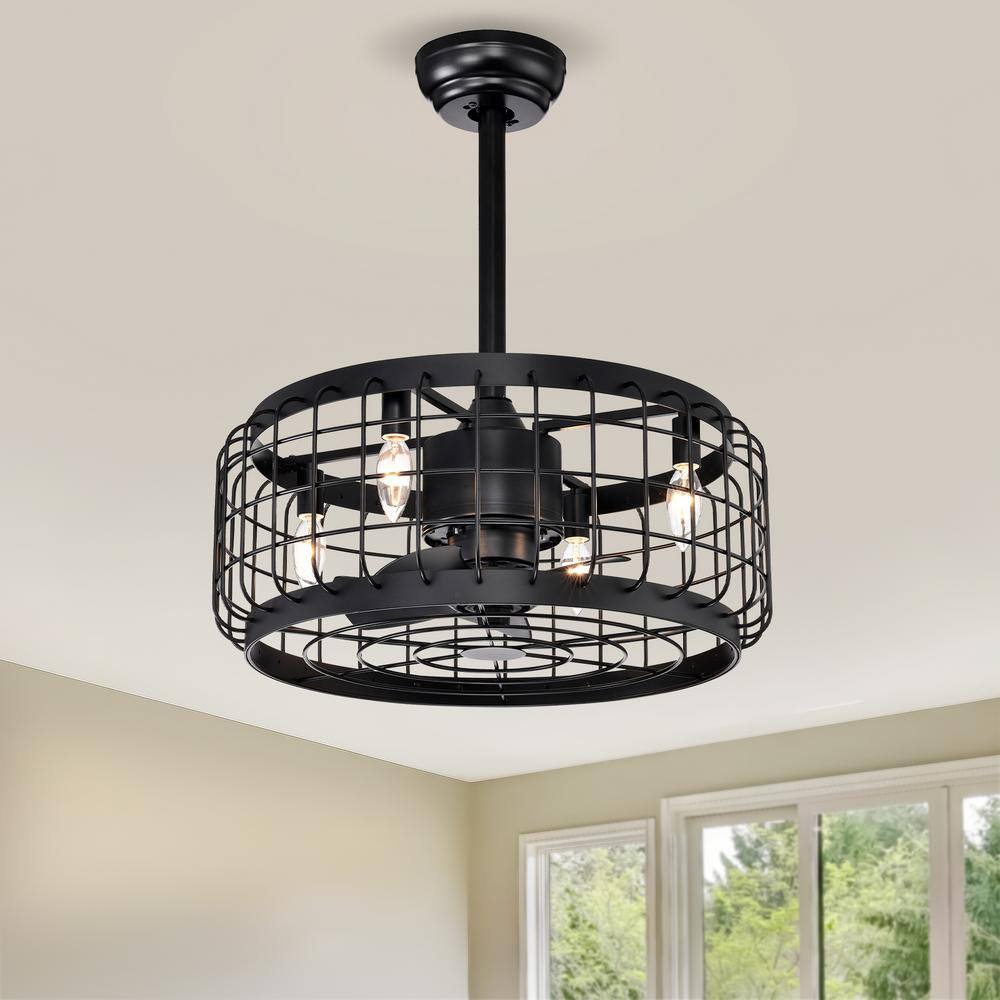 Keazile 20 in. Indoor Matte Black Cage Ceiling Fan with Remote Control ...
