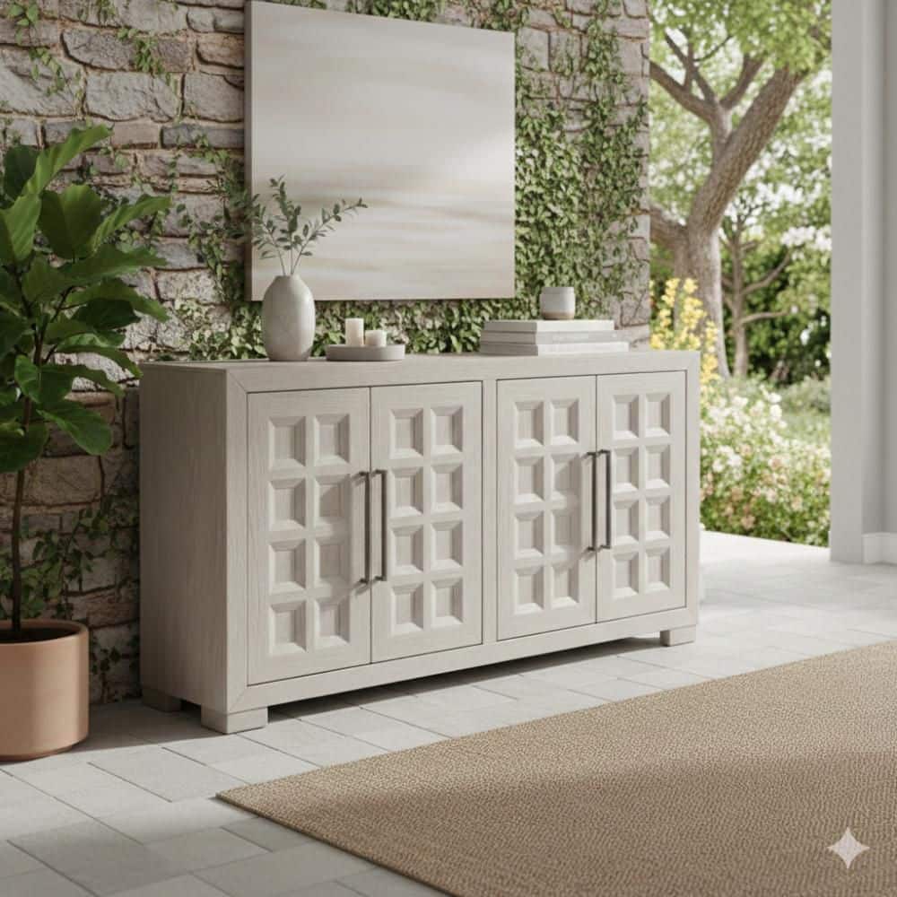 Benjara Kizie Tawny Brown Wood Sideboard Buffet Console Table with 4 ...
