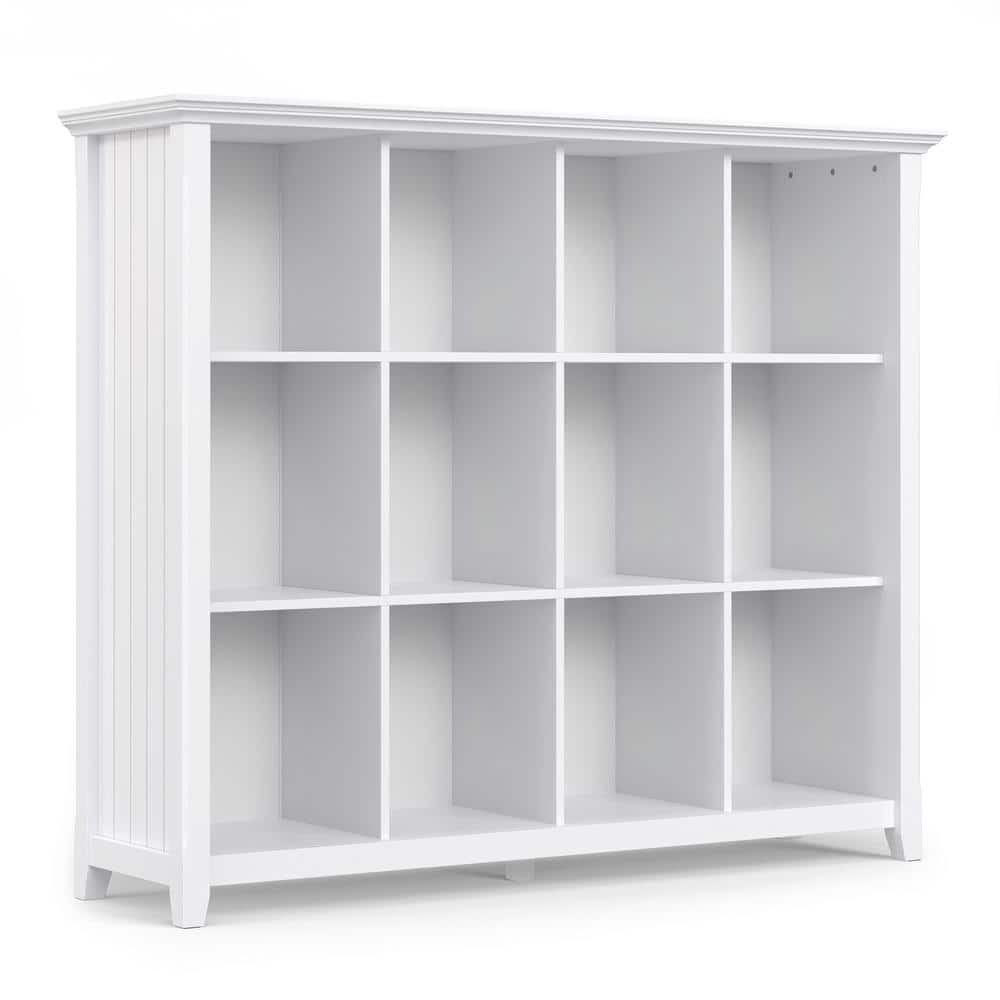 Simpli Home Acadian 48 in. Tall White Solid Wood 3-Shelf 12 Cube ...