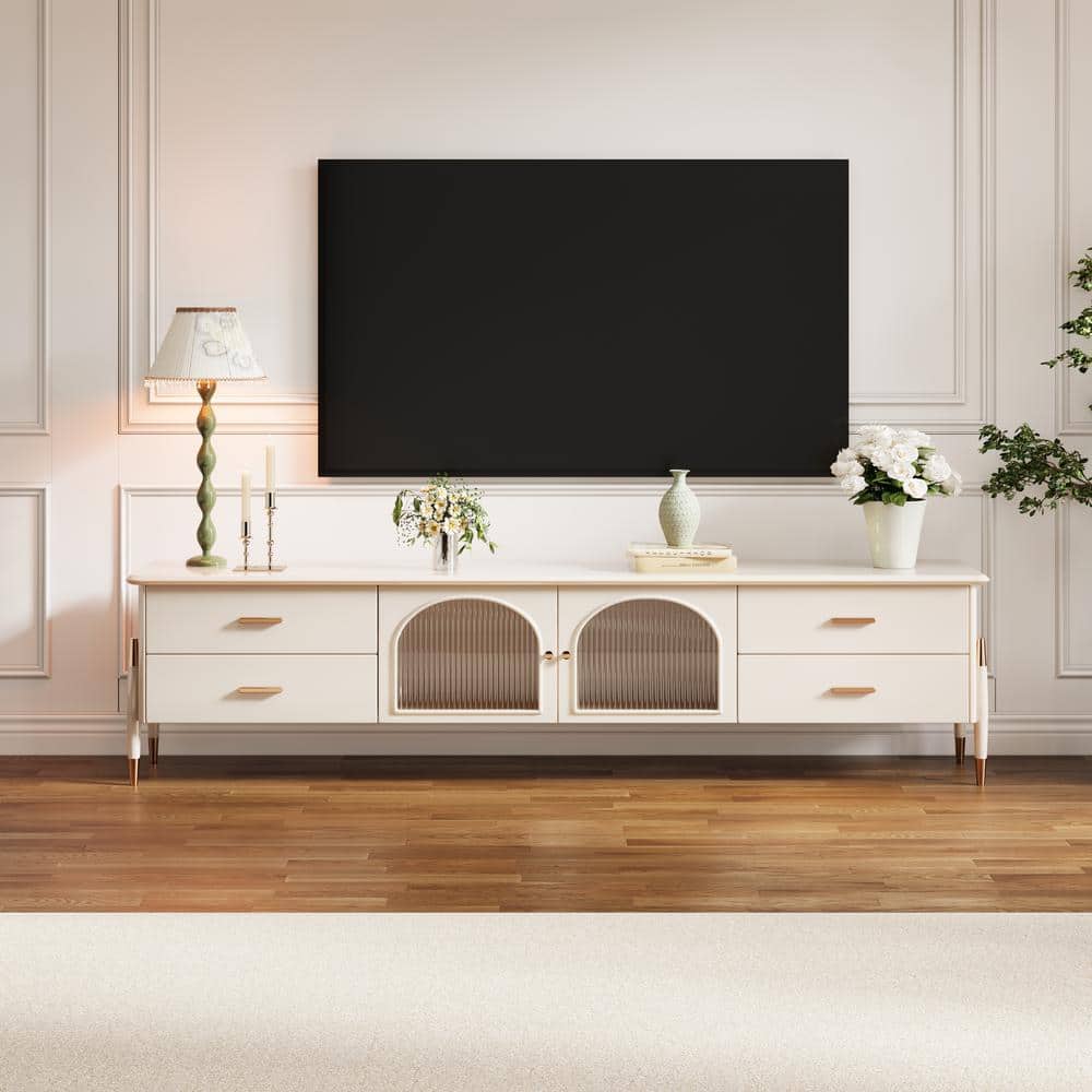 JASIWAY 78.7 in. Beige TV Stand with 4 Drawers Fits TV's Up to 80 in ...