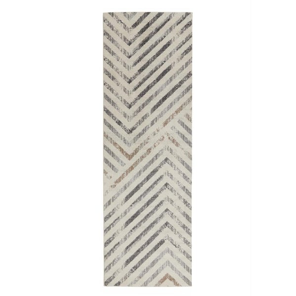 Brookside Maisie Gray and Cream 2.5 ft. x 8 ft. Modern Geometric Runner ...