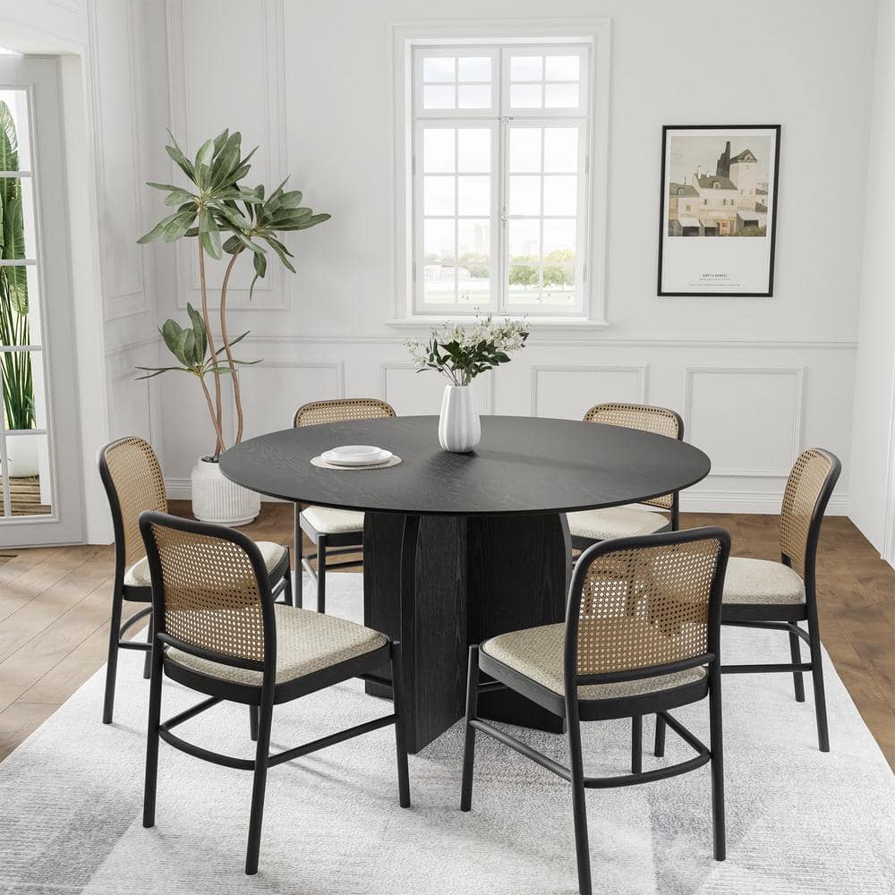 Dovelina Flora Modern Black Round Oak Wood Top 52 in. Cross Leg Dining ...