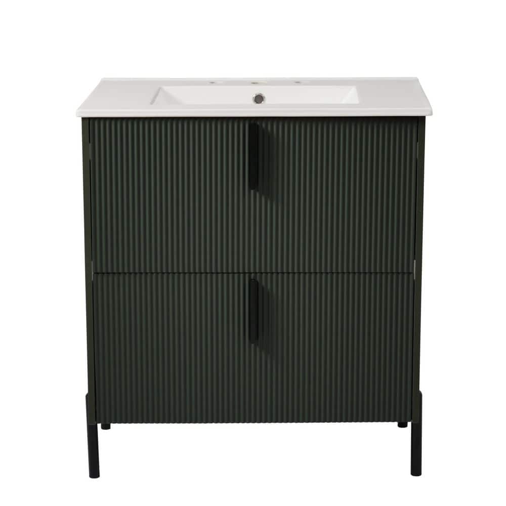 Liviza 30 in. W x 18 in. D x 34 in. H Freestanding Green Fluted Bath ...