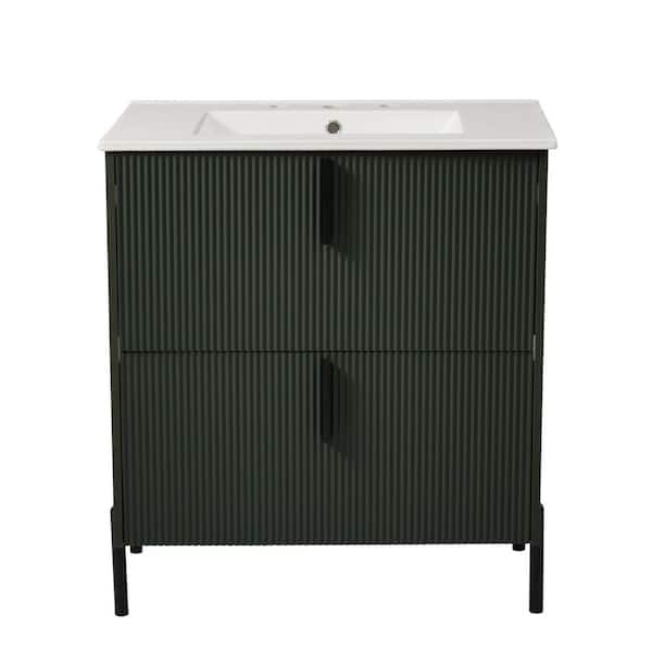 Liviza 30 in. W x 18 in. D x 34 in. H Freestanding Green Fluted Bath ...