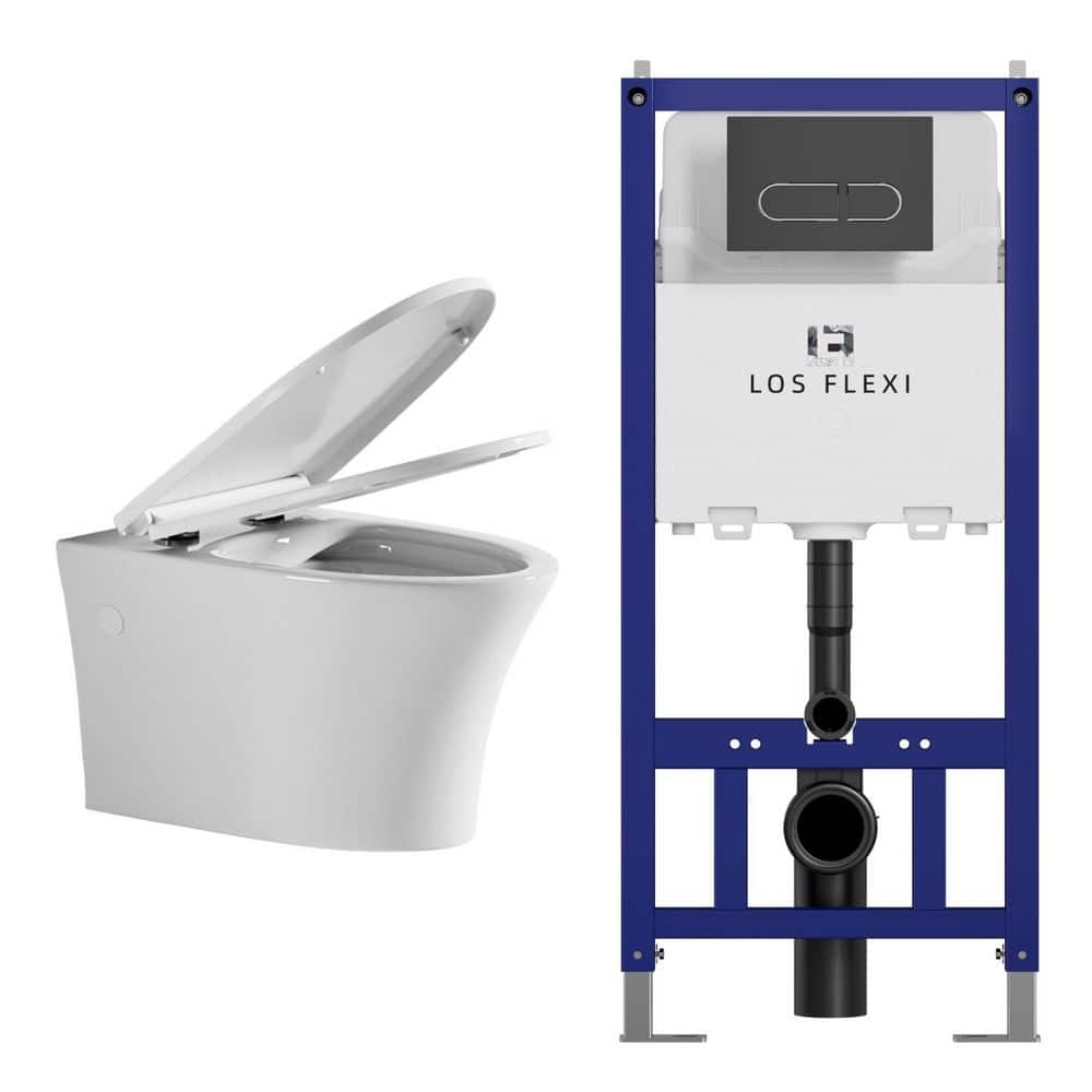 Los Flexi 0.8/1. 6GPF Dual Flush Wall Hung Toilet Set, White Elongated ...