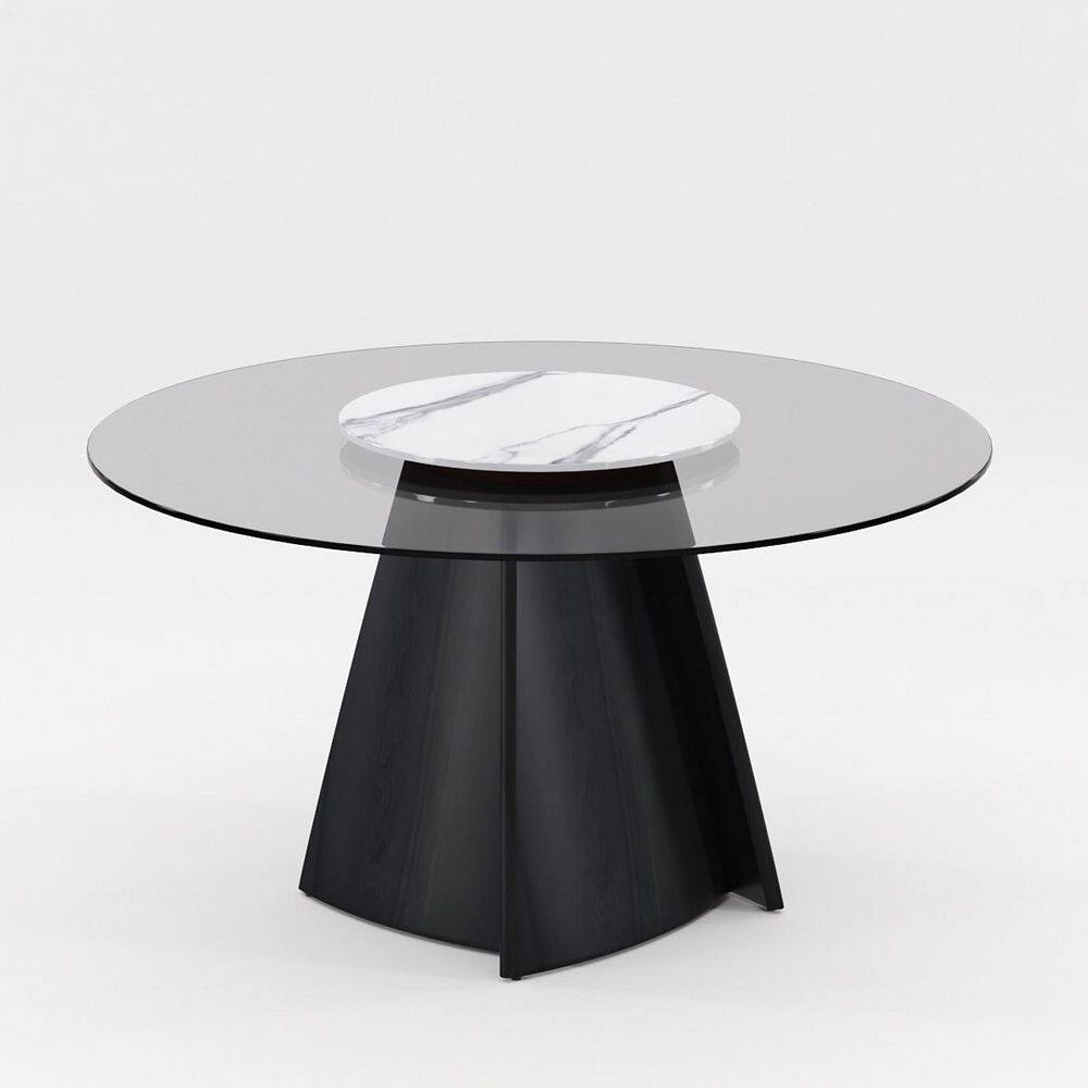 J&E Home Round Black With Lazy Turntable Glass 53.15 in. Pedestal ...