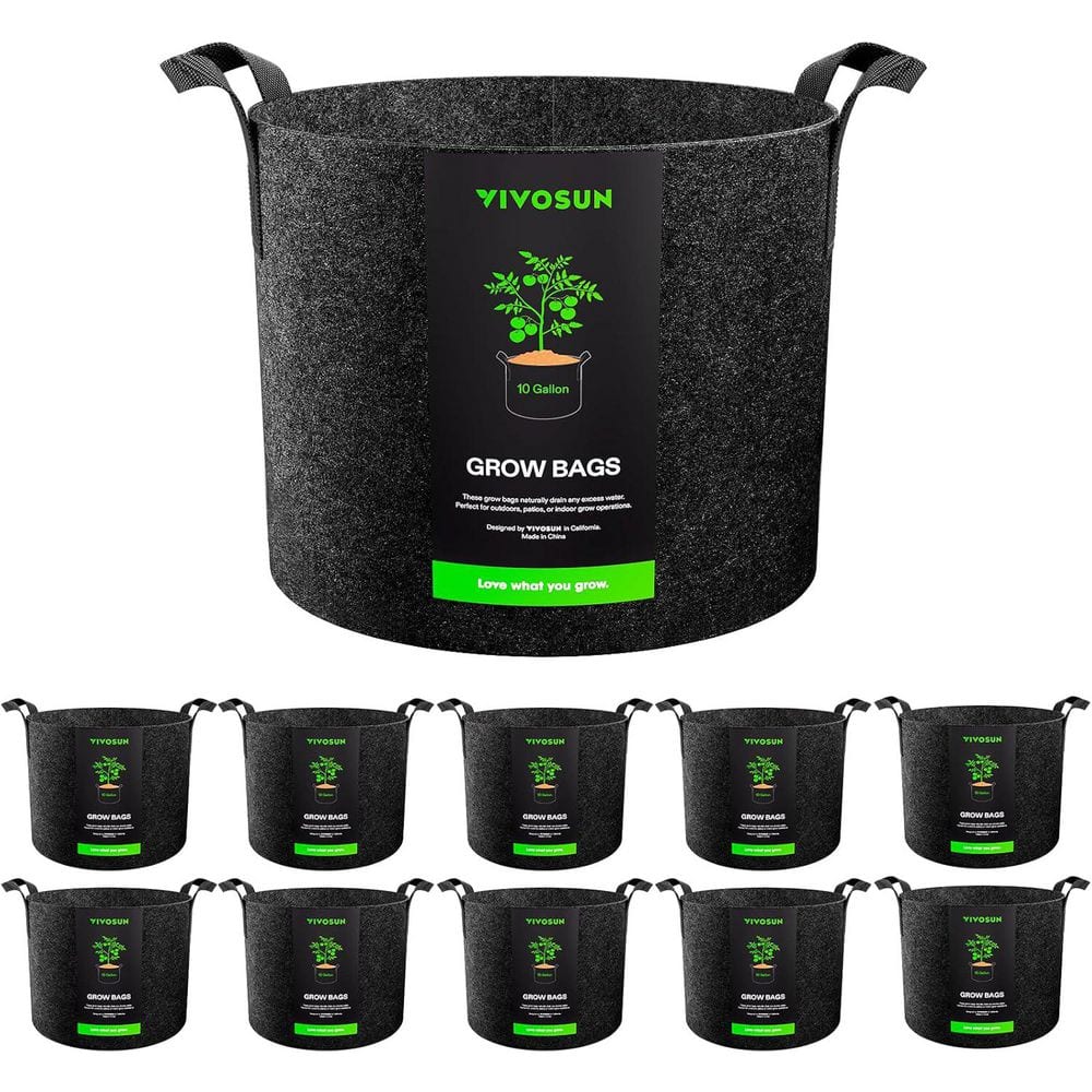 VIVOSUN 15 Gal. Heavy Duty Thickened Nonwoven Fabric Plant Grow Bags with Handles (10-Pack ...