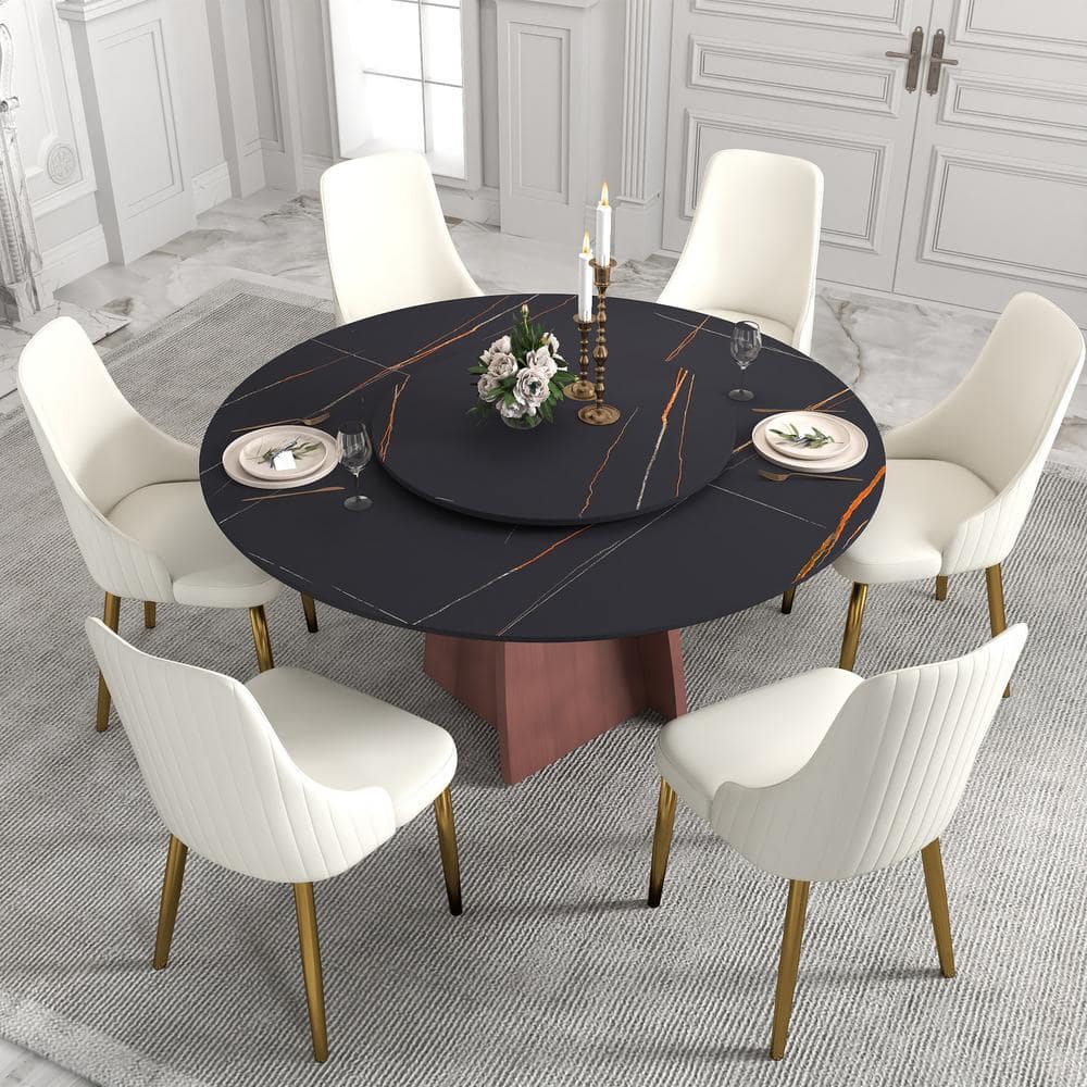 Magic Home 59.05 in. Black Rotable Lazy Susan Sintered Round Stone ...