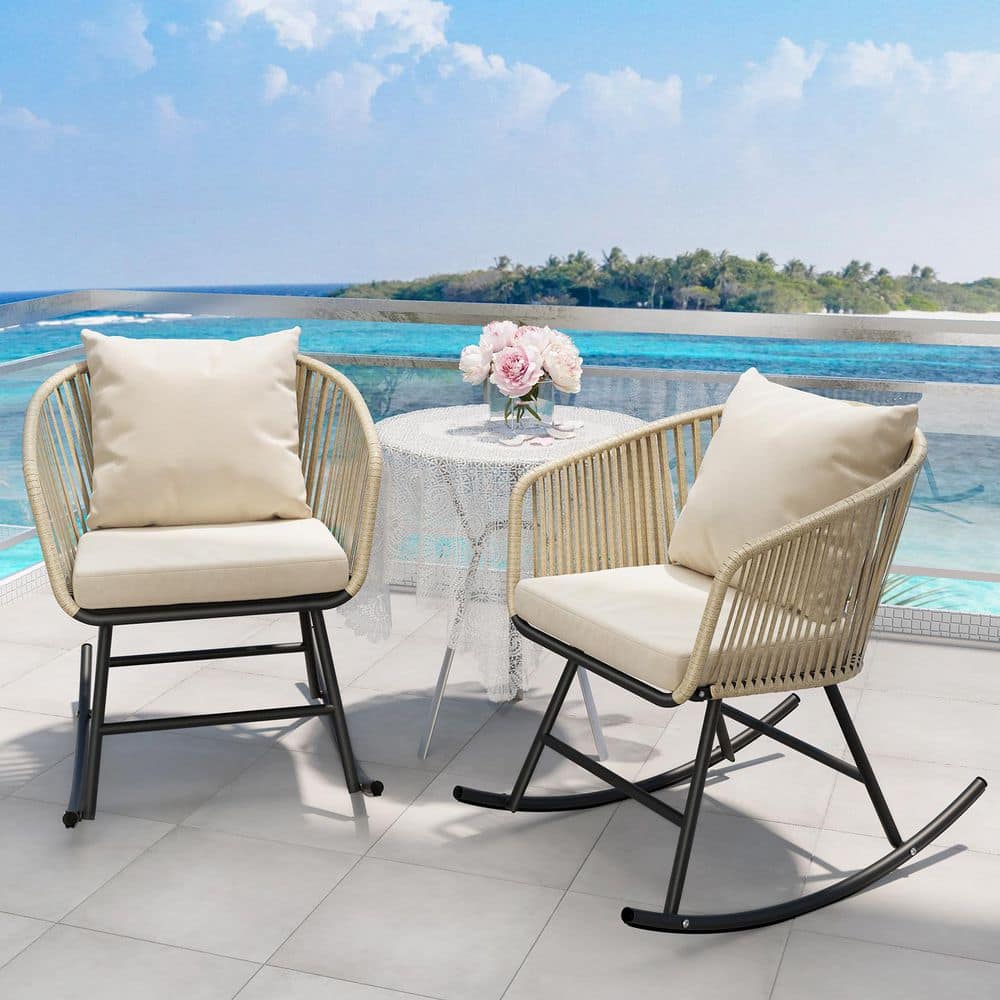 YIYEKE 2-Pieces Wicker Outdoor Rocking Chair Patio Metal Rocker Chair ...