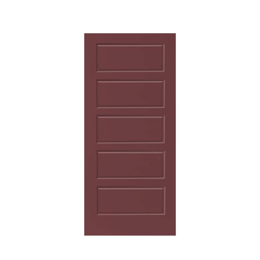 CALHOME 36 in. x 80 in. Maroon Stained Composite MDF 5 Panel Interior ...