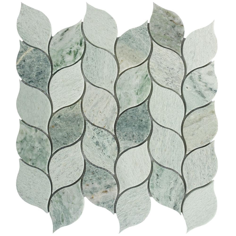 MOLOVO Natural Green 12.41 in. x 12.01 in. Arabesque Polished Marble ...