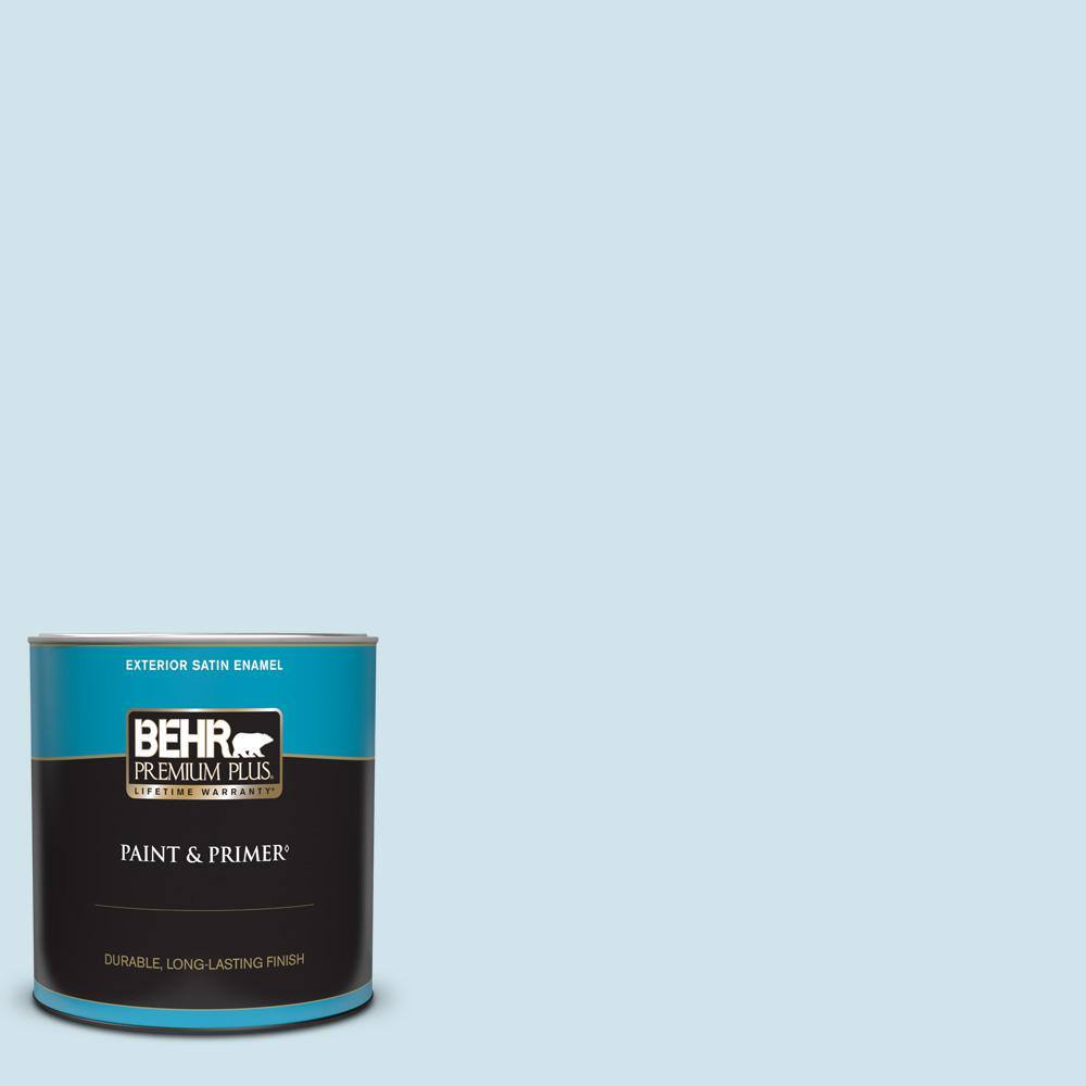 BEHR PREMIUM PLUS 1 qt. #550A-1 Sea Sprite Satin Enamel Exterior Paint ...