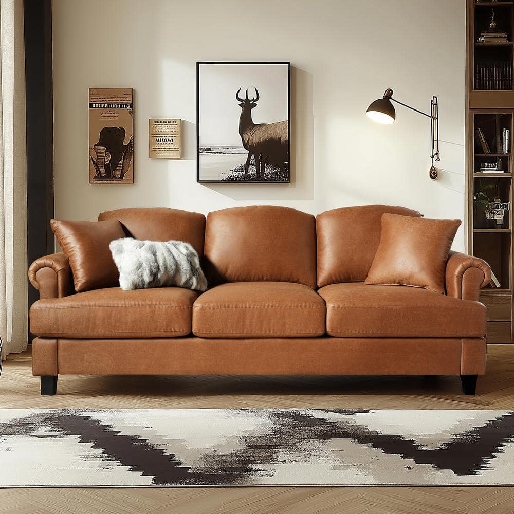 Allwex TATA 91 in. Rolled Arm Suede 3-Seater Couch Modern Rectangle ...