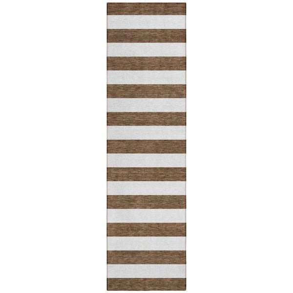 HomeRoots Chocolate 2 ft. x 8 ft. Woven Striped Polyester Runner Indoor ...