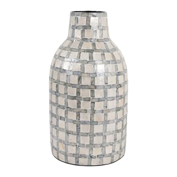 Liv & Skye 15.75 in. Beige/Blue Capiz Shell Checkered Pattern Bottle ...