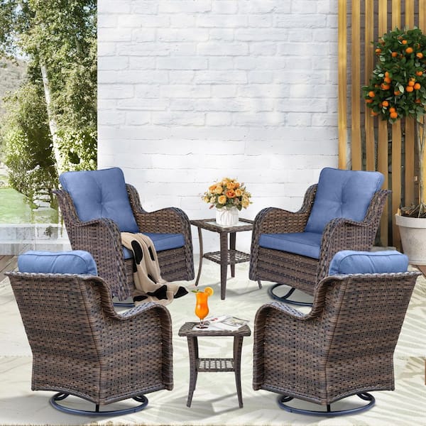 DWIOM Brown 6 Piece Wicker Patio Conversation Set Swivel Rocking Chairs ...