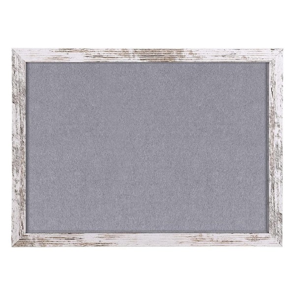 Gray Felt Bulletin Board with White Rustic Wood Frame Decorative Vision ...