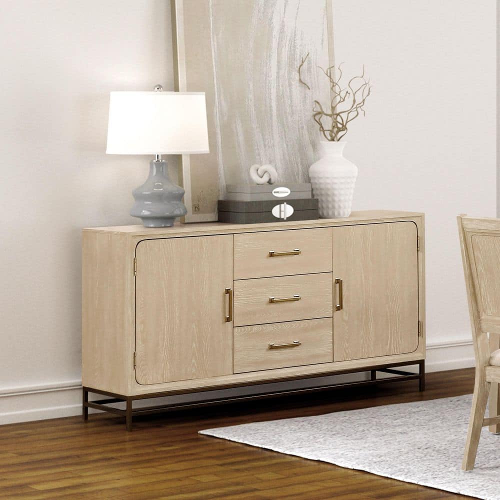 Furniture of America Billa Light Oak Wood 60 in. Buffet Sideboard with ...