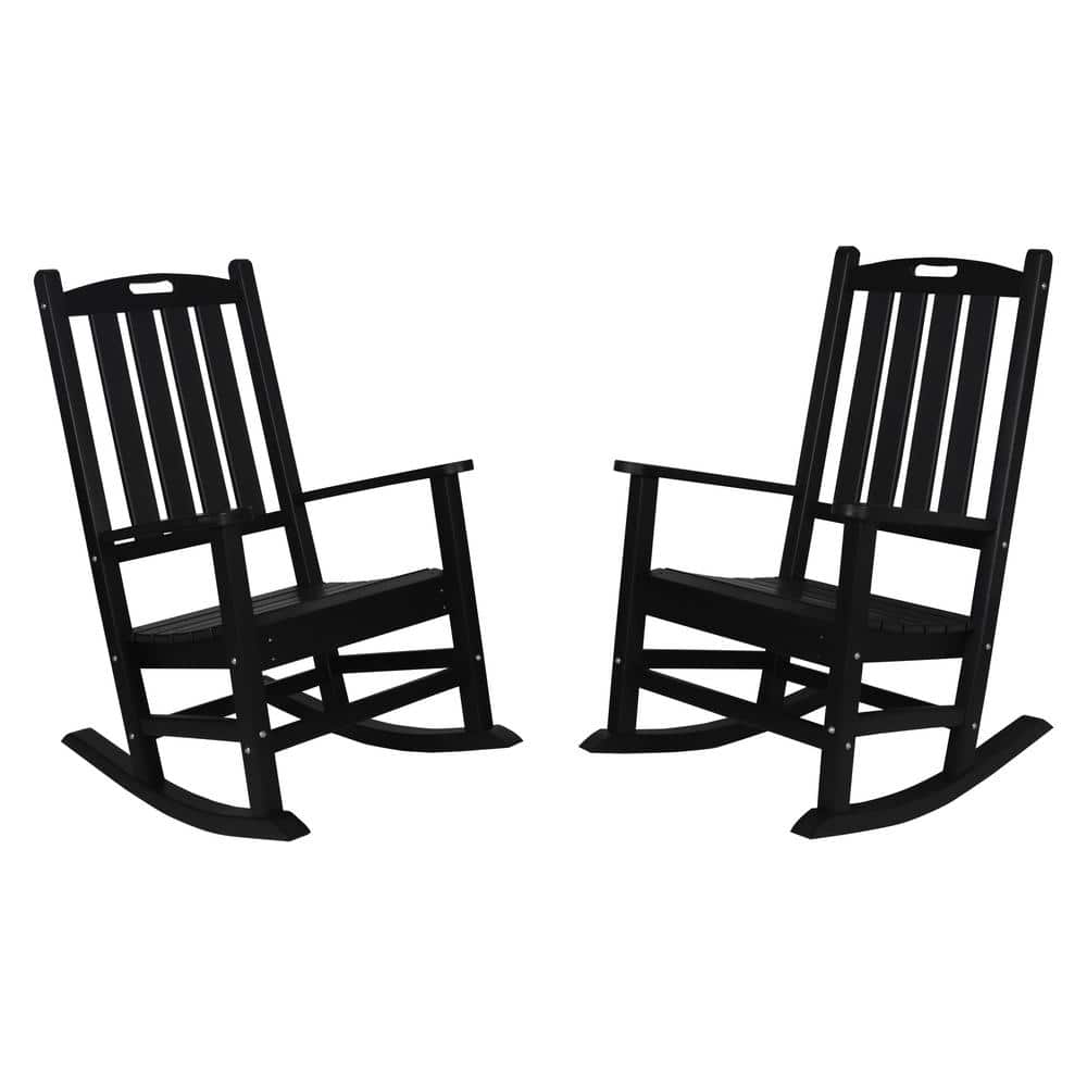 VEIKOUS 2-Piece Plastic Outdoor Rocking Chair Set, Black PG0207-02BK-1 ...