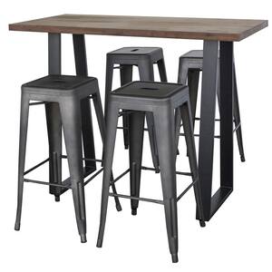 AmeriHome 51.25 in Rectangle, Black Iron, Acacia Wood Top Pub Table ...