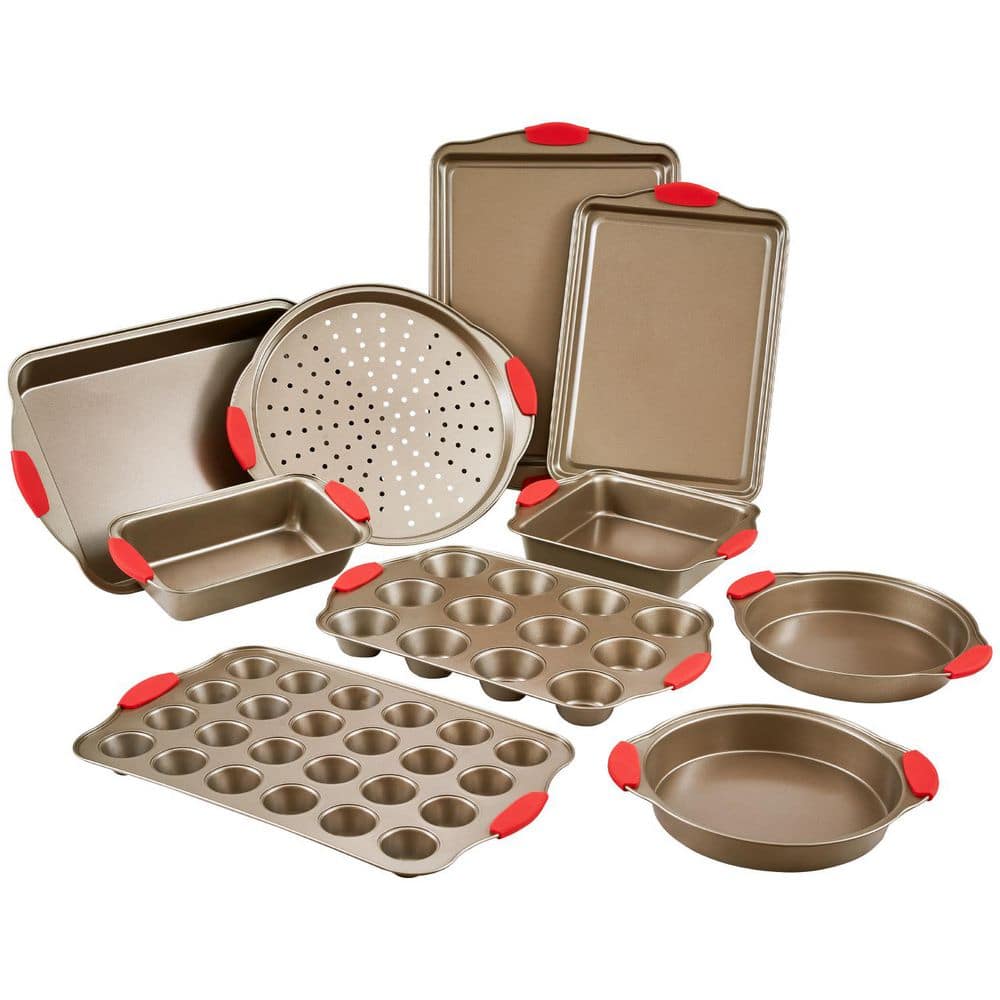 SVOPES Bakeware Set 10-Piece, Gold Carbon Steel Bakeware with Silicone ...