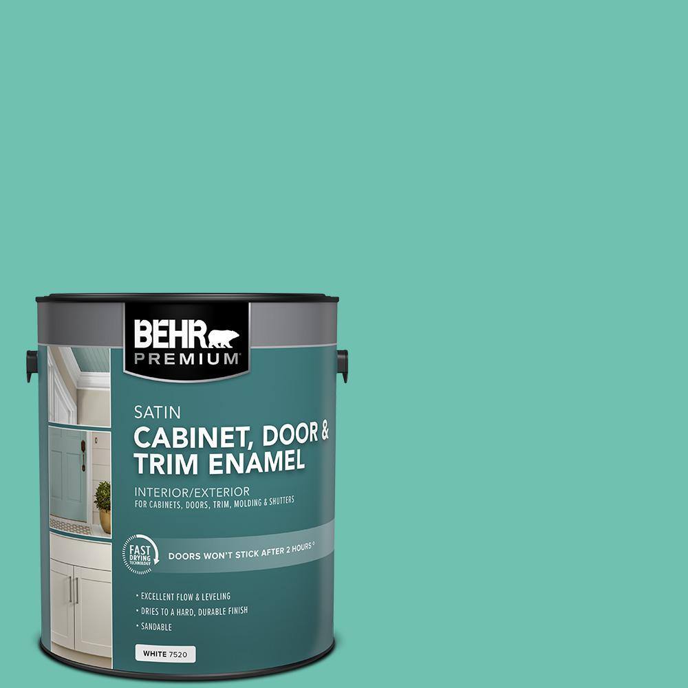 BEHR PREMIUM 1 gal. #P440-4 March Aquamarine Satin Enamel Interior ...