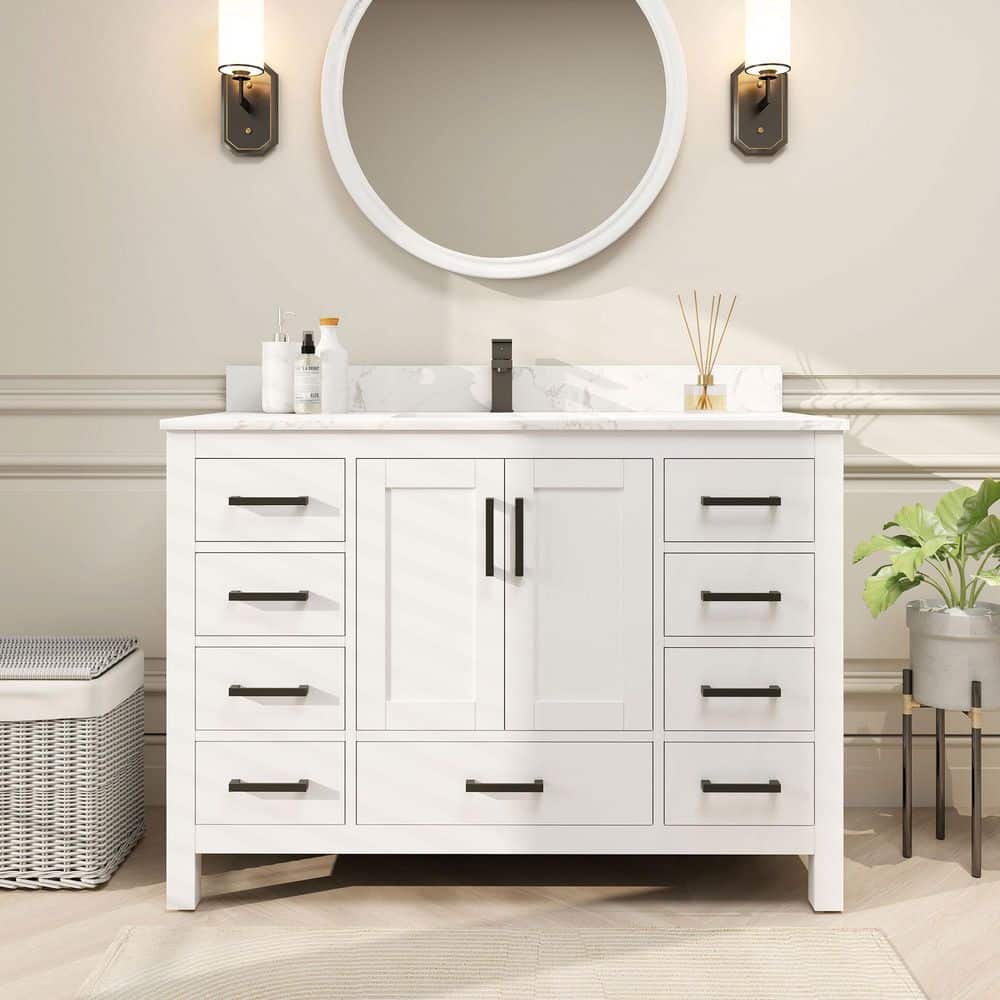 SJ STAR&JANE Thera 48 in. W x 22 in. D x 34 in. H Bath Vanity in White ...