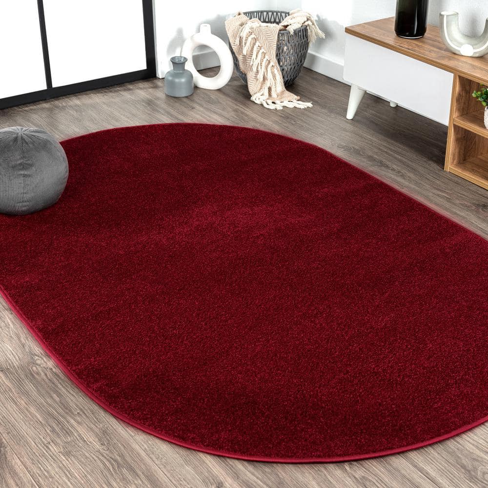 JONATHAN Y Haze Solid Low-Pile Dark Red 6 ft. x 9 ft. Oval Area Rug ...