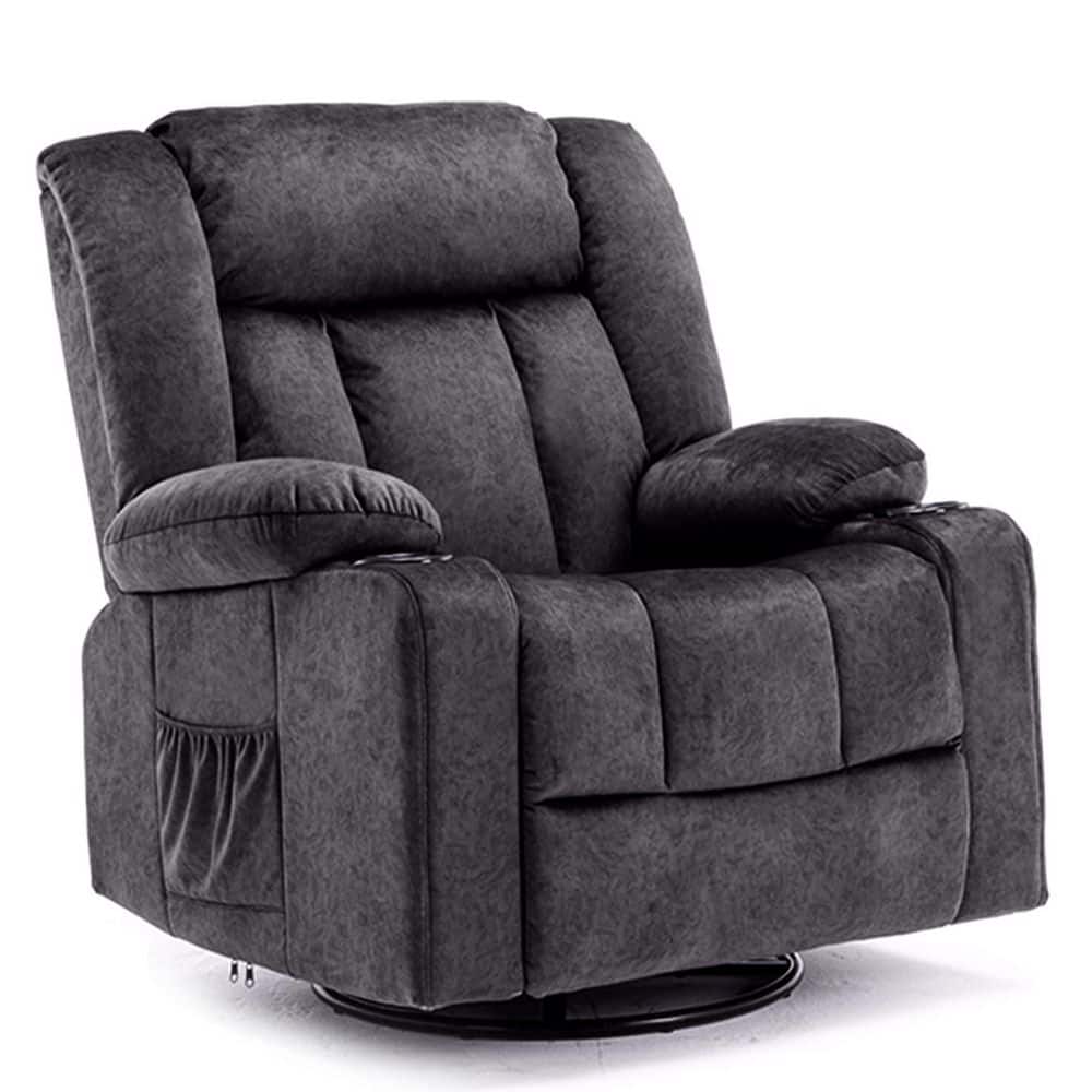 COMHOMA Plush Fabric Swivel Rocker Recliner with Heat, Massage, and ...