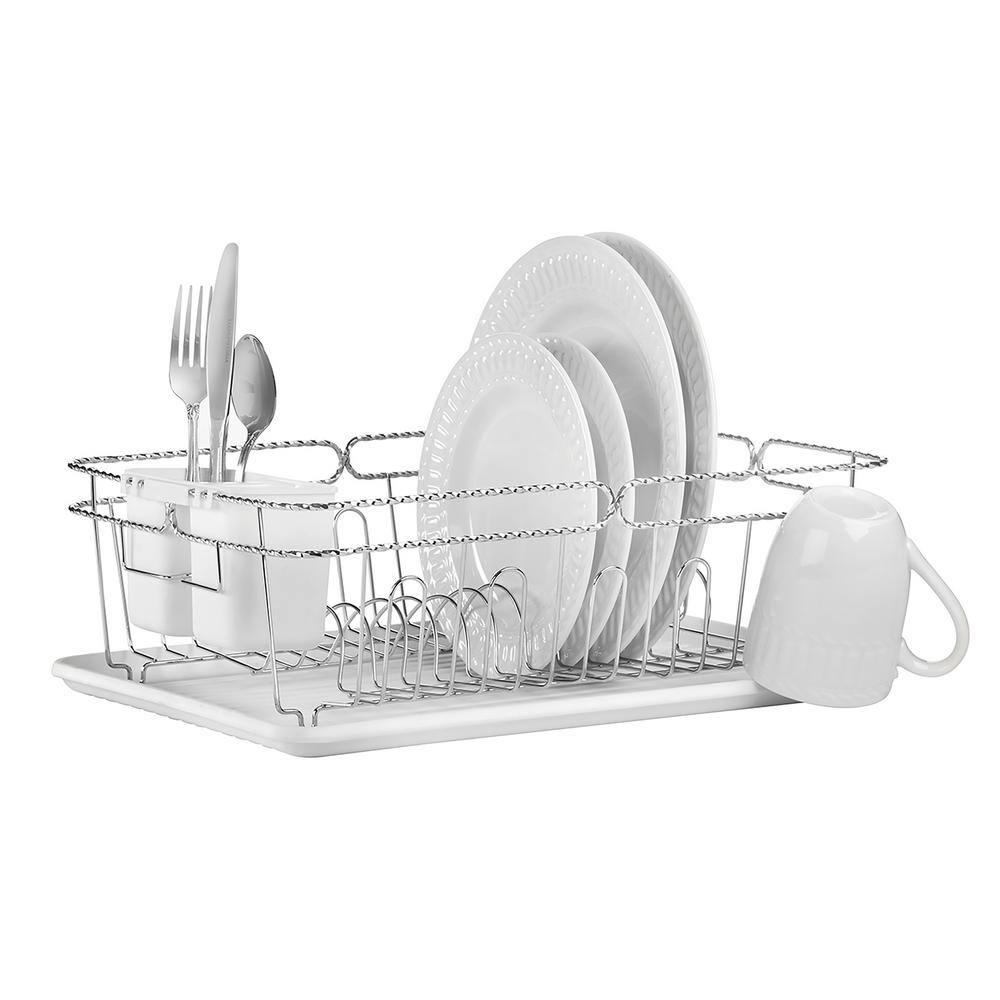 Kitchen Details Twisted Chrome 3-Piece White Dish Rack 4028-WHT - The ...