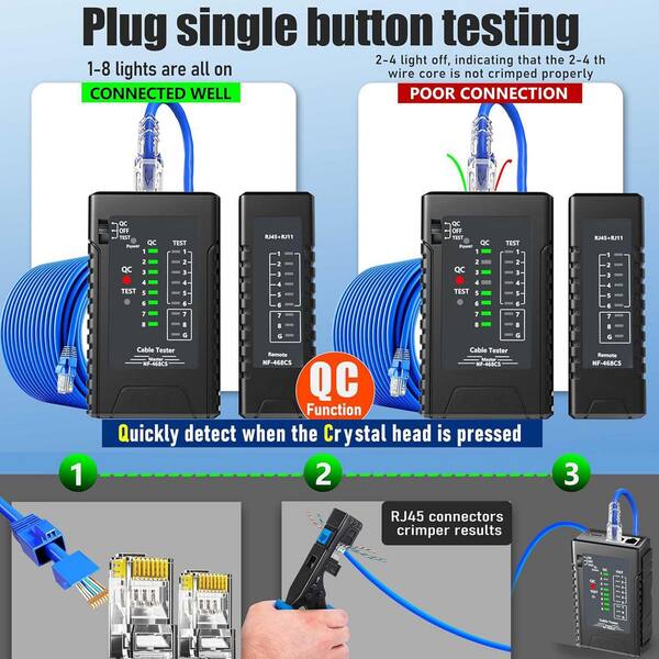 Poe Tester Network Cable Tester For RJ11, RJ12, RJ45 – Tests UTP/STP ...