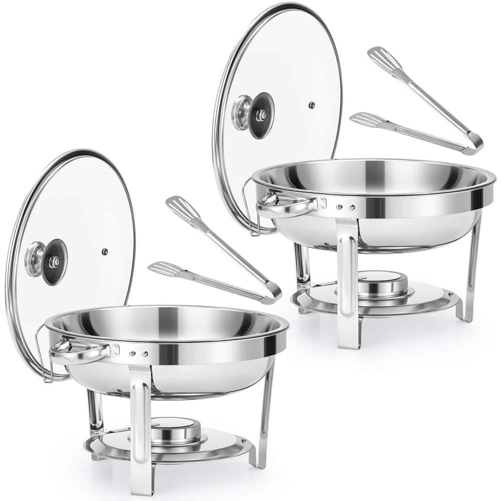 Wilprep 2-Pack 5 qt. Stainless Steel Round Chafing Dishes Buffet Set ...