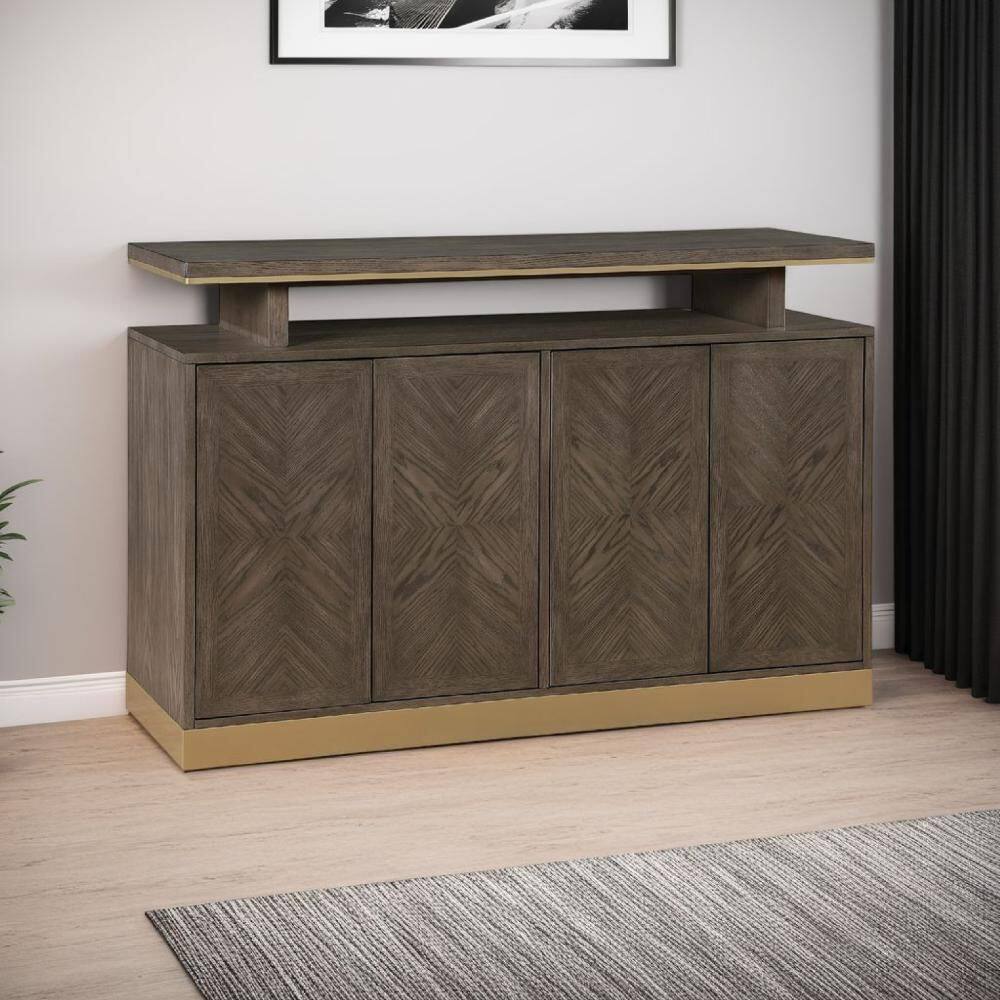 Benjara Greta Brown and Gold Wood Sideboard Buffet Console with 2 ...