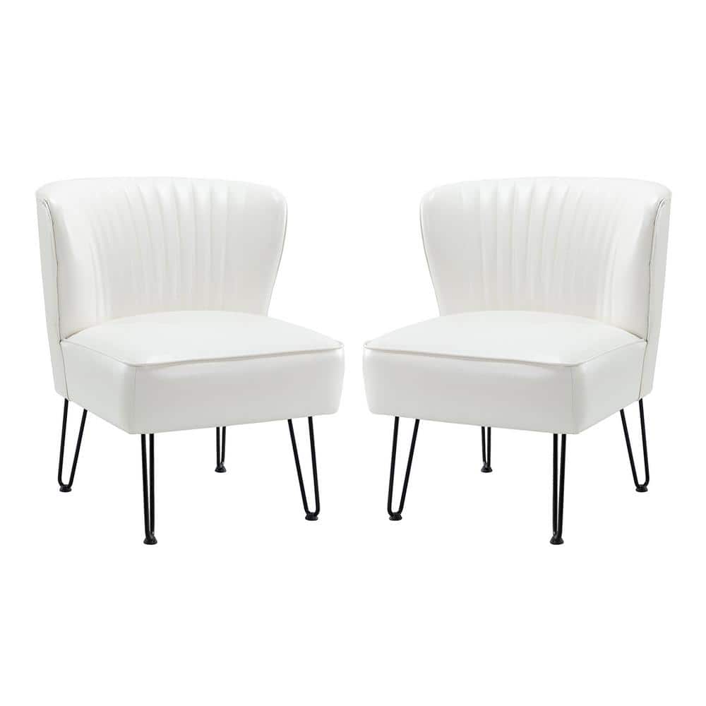 JAYDEN CREATION Christiano Modern Ivory Faux Leather Comfy Armless Side ...