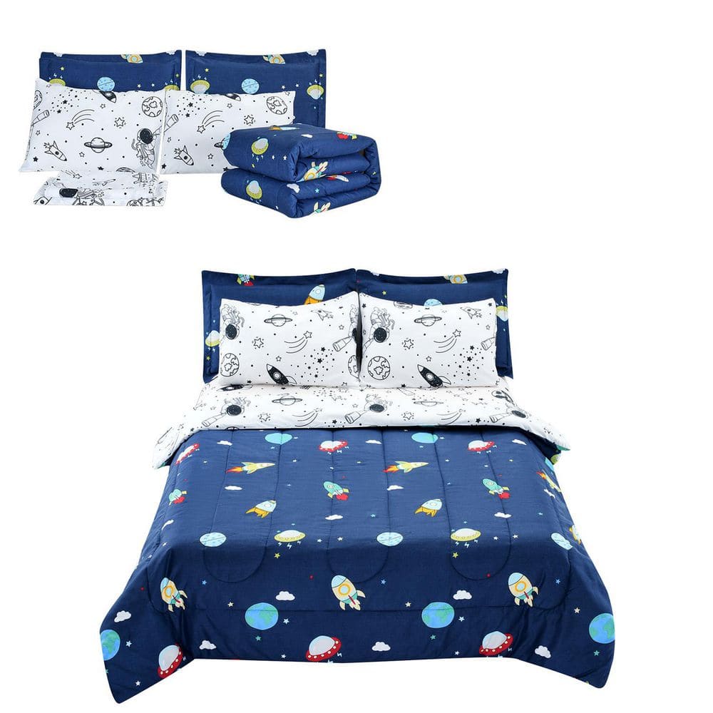 SKYSHALO Kids Comforter Set 7 Pieces Polyester Twin Bedding Sets w/ 1 ...