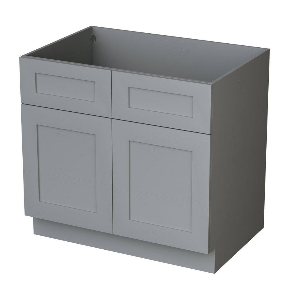 WOWOW 33 in. W x 24 in. D x 34.5 in. H Assembled Base Kitchen Cabinet in Gray with 2 Doors, 2 ...