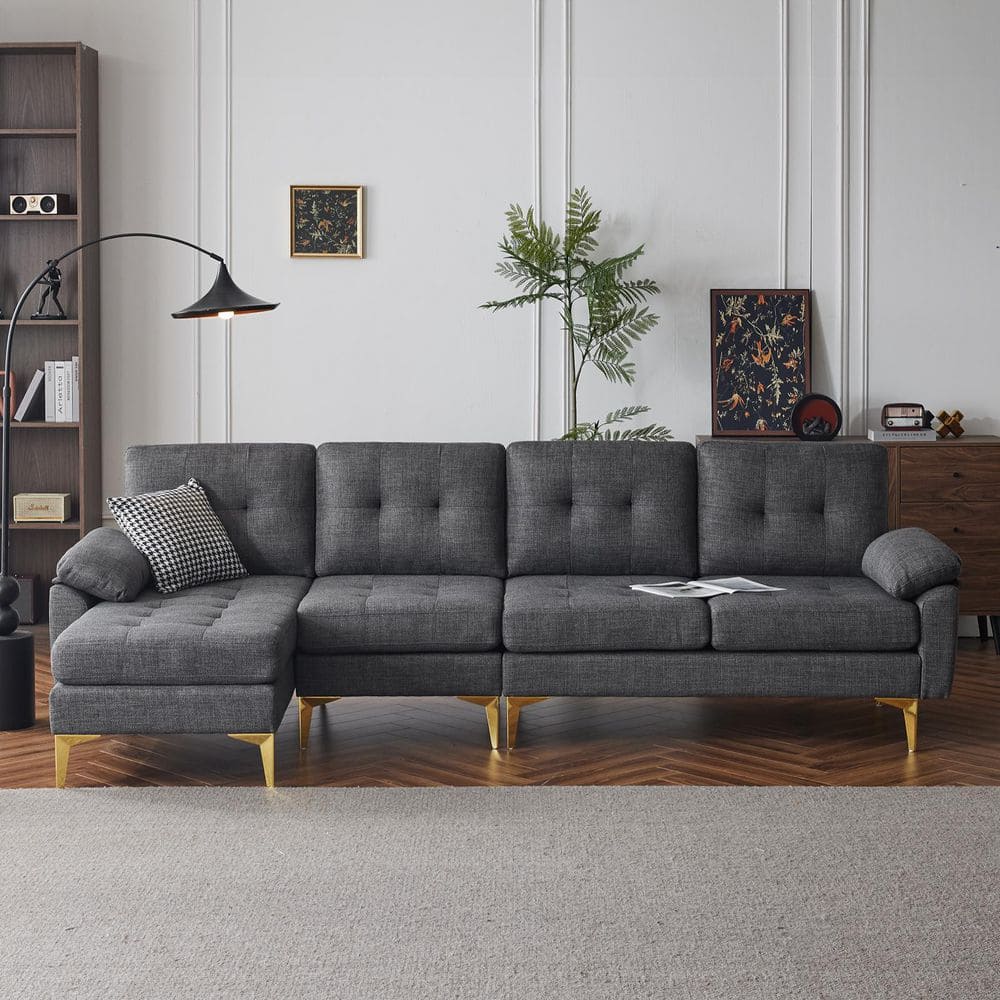 Karl home 111 in, Pillow Top Arm 3-Piece L-shaped Polyester Modern Sectional Sofa in. Gray with ...