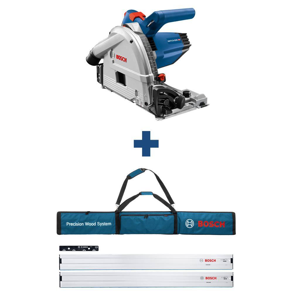 Bosch 6-1/2 in. 13 Amp Corded Track Saw and 63 in. Aluminum Tracks with ...