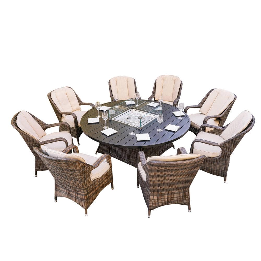 DIRECT WICKER Jade 70 in. x 70 in. x 27 in. Round Brown Wicker Outdoor ...