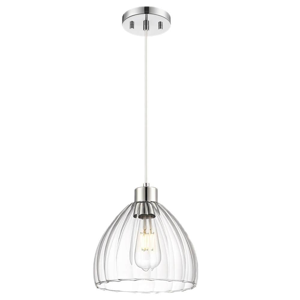 JAZAVA 60-Watt 1-Light Silver Pendant Light with Clear Glass Shade, No ...