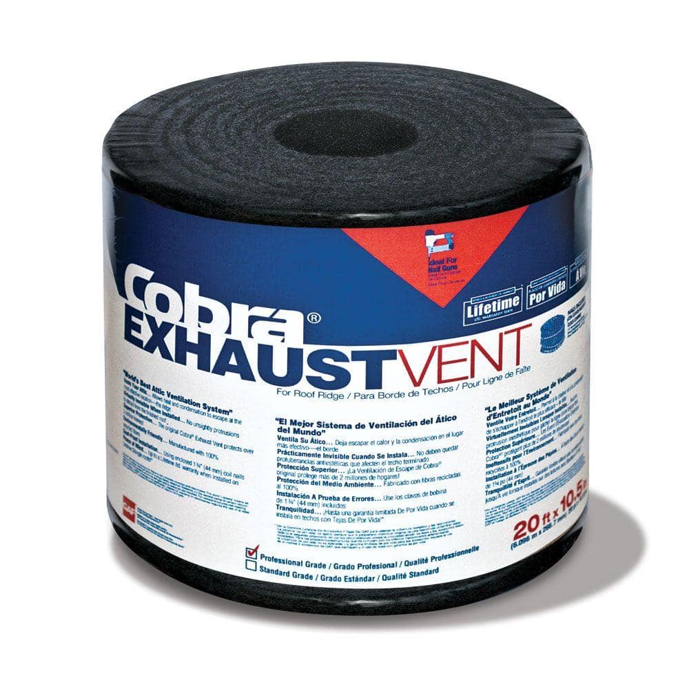 GAF Cobra Exhaust Vent 8 in. x 20 ft. Black Plastic Mesh Roll Ridge ...
