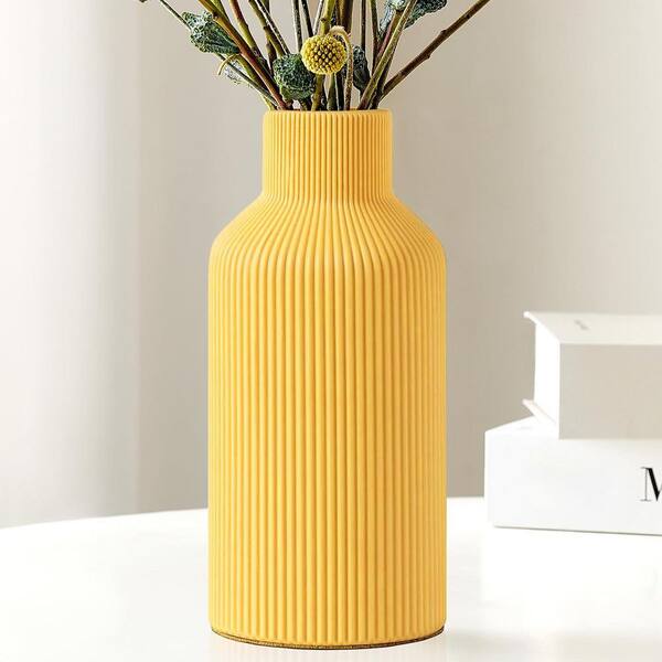 8.2 in. Yellow Ceramic Decorative Vase YJ00628 - The Home Depot