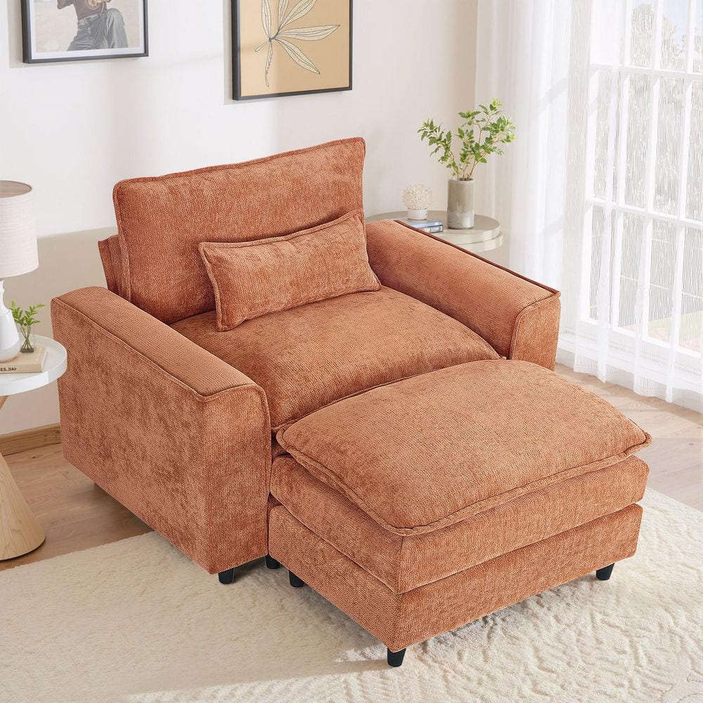 WONDER COMFORT Modern 52 in. Square Arm 2-Piece Chenille Sectional Sofa Single Accent Chair with ...