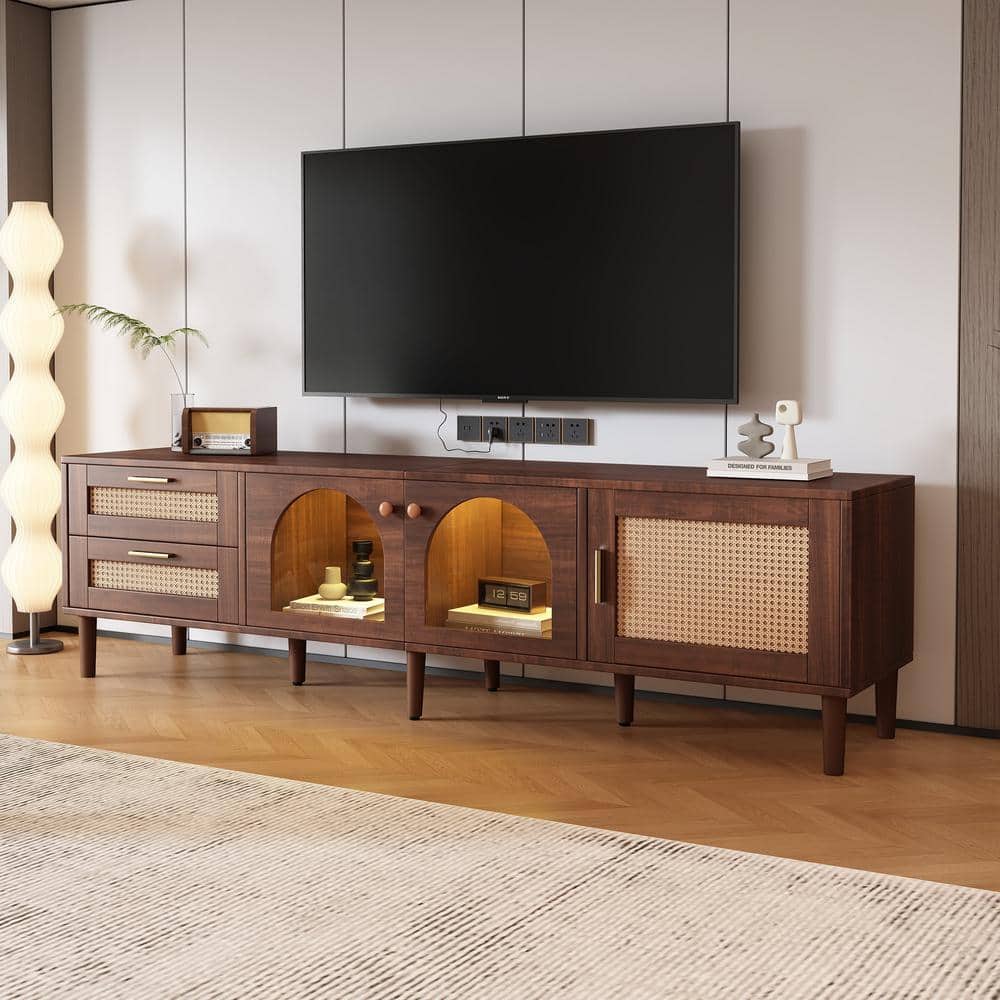 Harper & Bright Designs Rattan Dark Brown TV Stand Entertainment Center ...