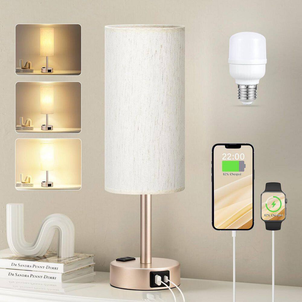 14 in. Silver Lantern Table Lamp for Bedroom with USB C A Charging ...