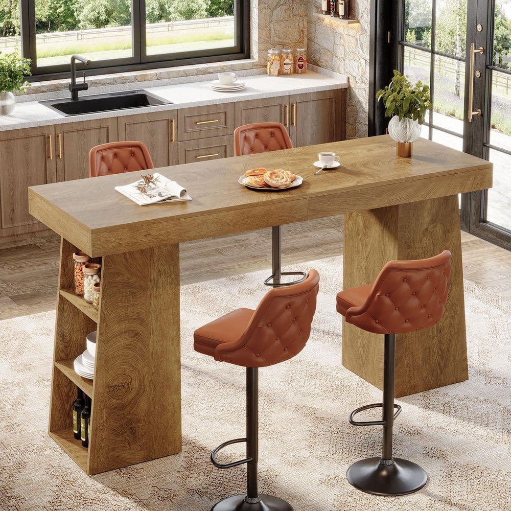BYBLIGHT 37 in. H Wood Brown Rectangle Counter Height Bar Table Seats 4 ...