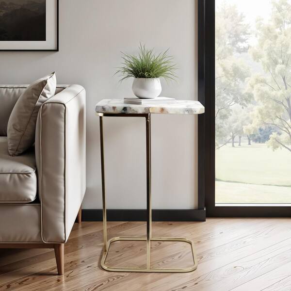 Liv & Skye 15 in. White Rectangle Stone Agate Top End Table 21511 - The ...