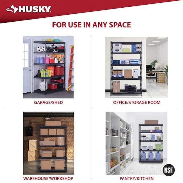 Husky 5-Shelf Metal Heavy-Duty Adjustable Garage Storage Shelving Unit ...