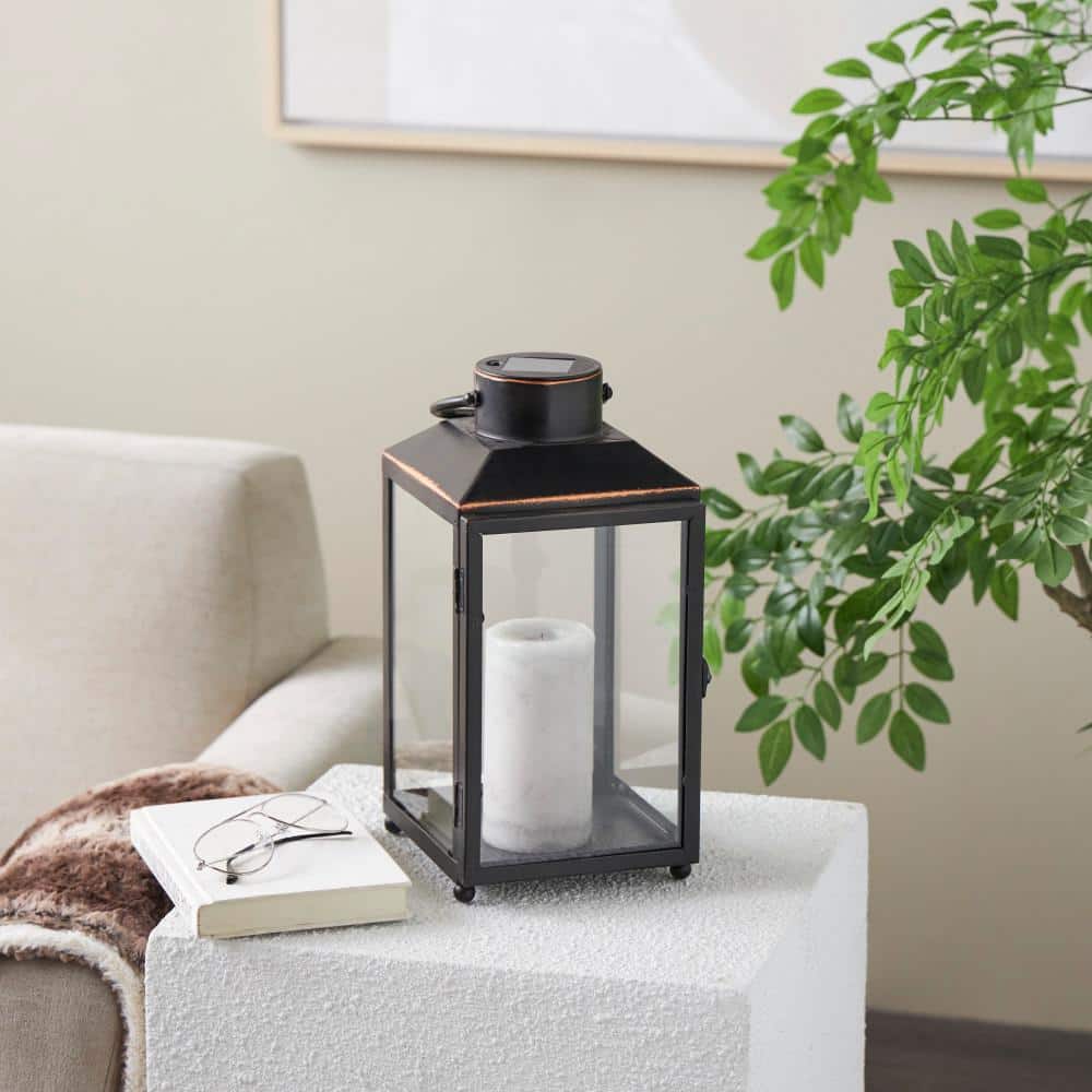 Litton Lane Black Metal Candle Lantern with Round Circle Lines 045969 ...