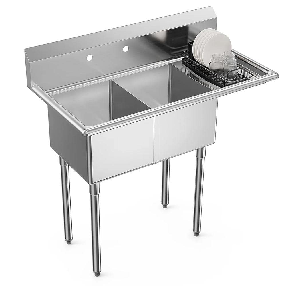 Karl home 43 in. Freestanding Stainless Steel 2-Compartment Commercial ...